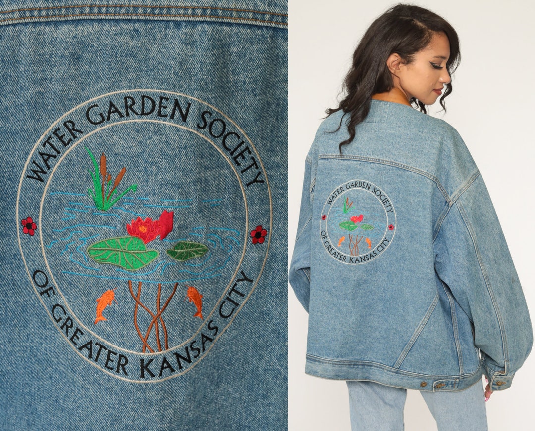 90s Jean Jacket Water Garden Society Blue Denim Jacket Coat - Etsy