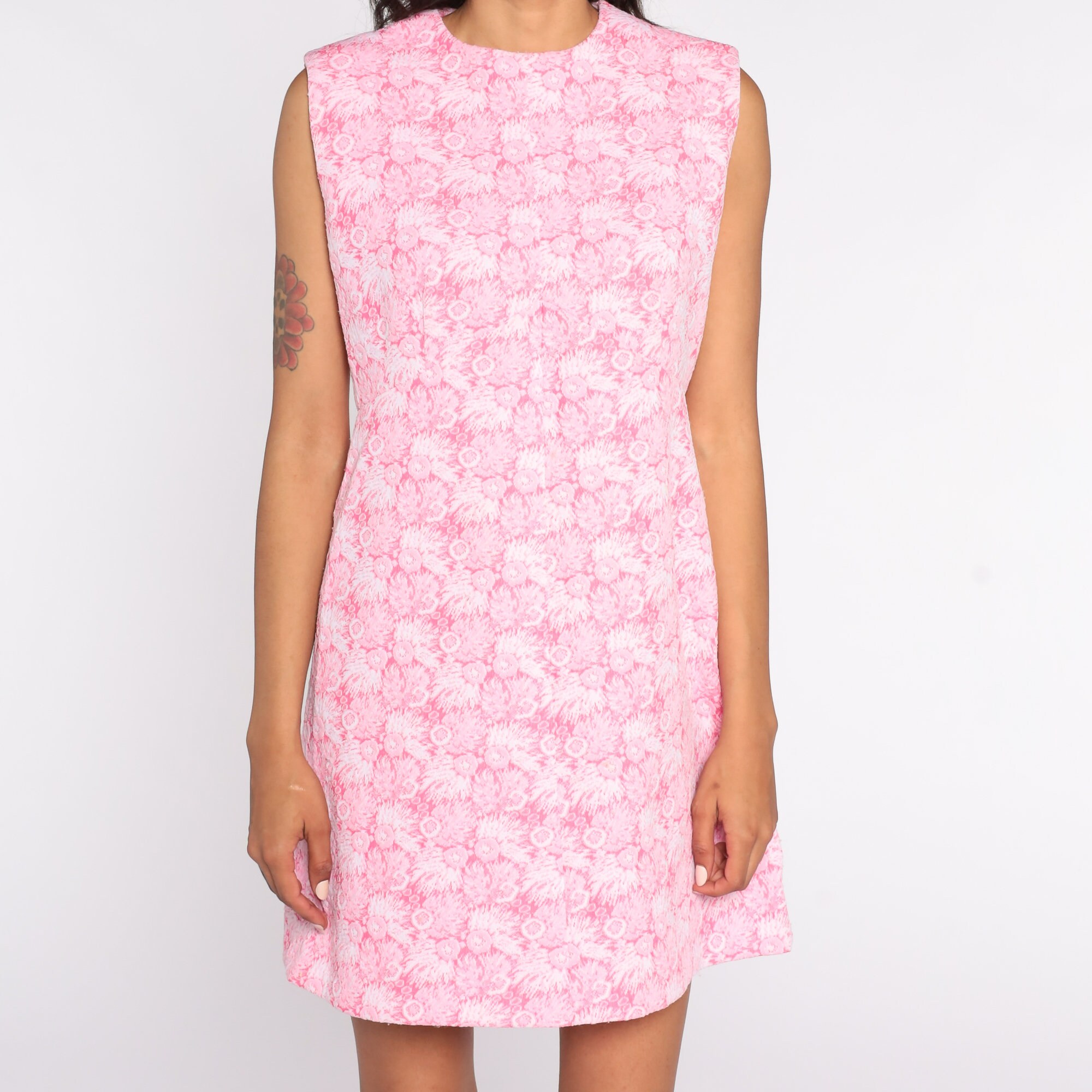 60s Mod Mini Dress Pink Floral Print Boho Twiggy Hippie Dress | Etsy