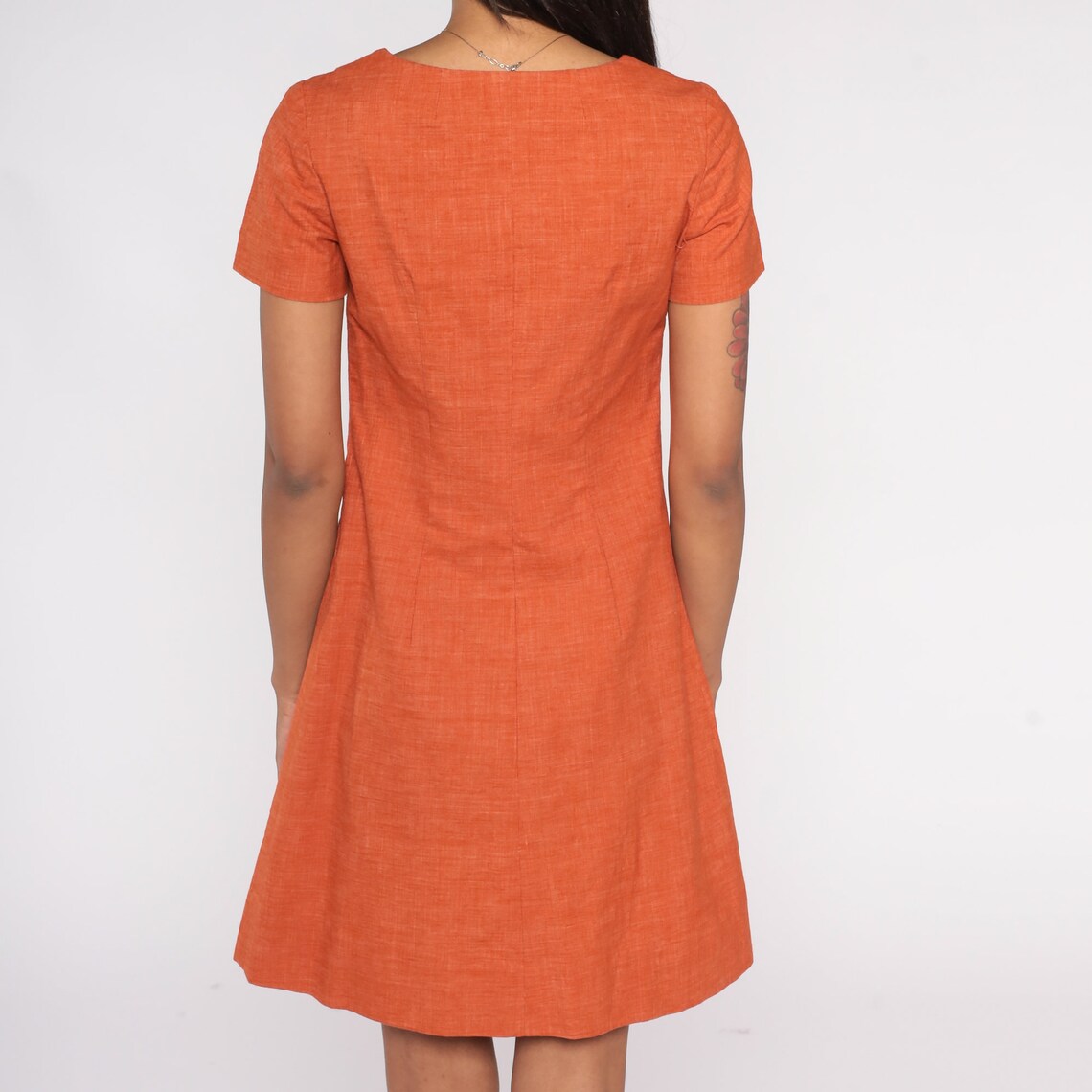 Burnt Orange Shift Dress 60s Mod Mini Dress Button up Retro Day Dress ...