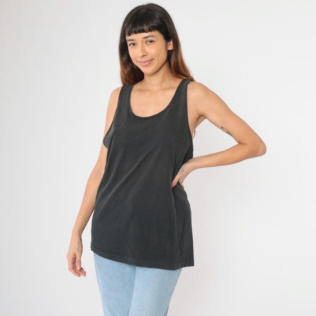 Vintage Black Tank Top 90s Low Armhole Muscle Tee Scoop Neck Sleeveless ...
