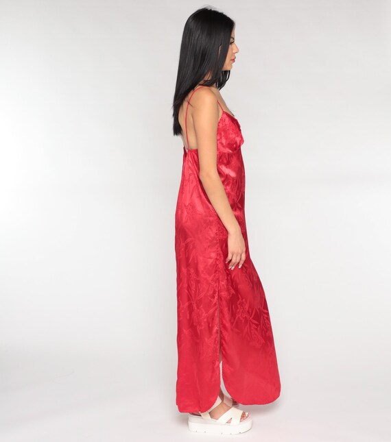 Red Satin Nightgown Slip Dress Embossed Maxi Lingerie… - Gem
