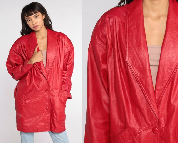 Oversized red leather jacket - Gem