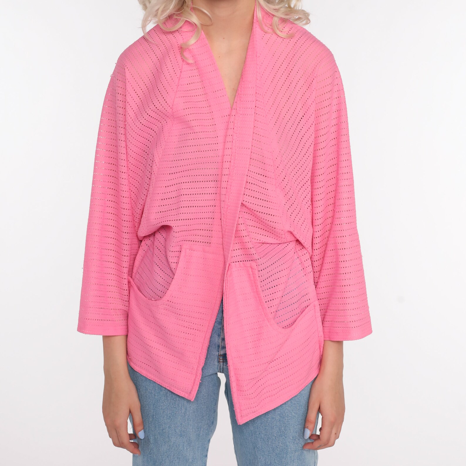 Pink Lace Jacket 70s Sheer Cutout Jacket Hot Pink Cardigan | Etsy