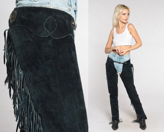 Black Suede Chaps Fringe Leather Pants Vintage Assless Chaps - Etsy