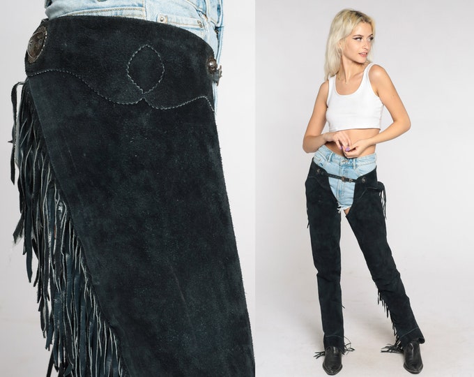 Black Suede Chaps Fringe Leather Pants Vintage Assless Chaps - Etsy
