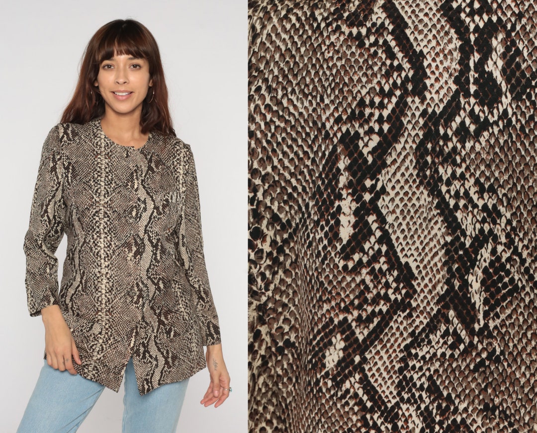 Snakeskin Blouse 80s 90s Silk Scale Pattern Top Snake Skin Animal Print ...