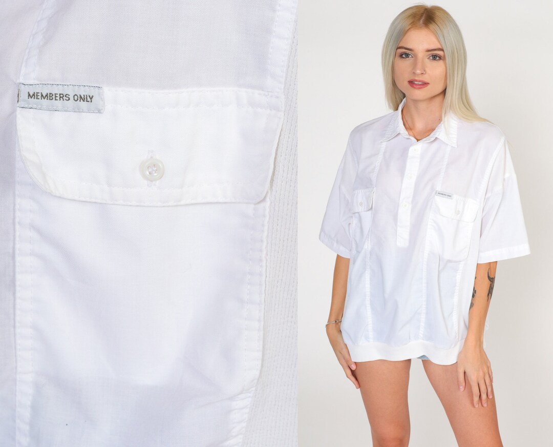 Members Only Shirt 80s White Polo Shirt Plain Collared Tshirt Retro ...