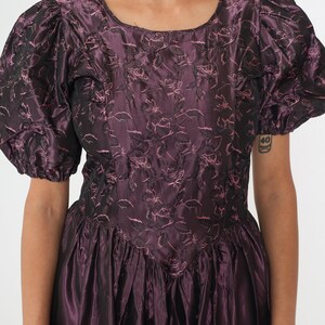 80s Prom Dress Purple Taffeta Party Dress Puff Sleeve Floral ...