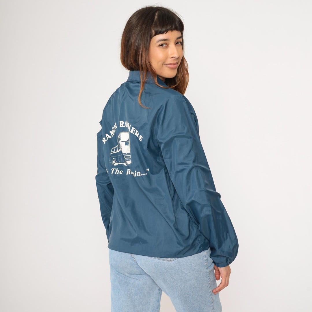 Vintage 80s Bus Windbreaker Ramona Ramblers Graphic Travel Blue Snap ...
