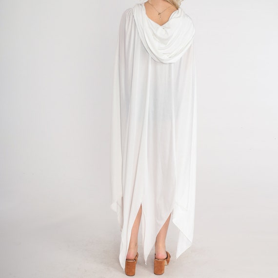 White Hooded Cloak 70s Robe Flowy Rhinestone Brooch M… - Gem