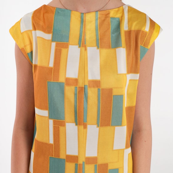 70s Mod Dress Yellow Midi Dress Geometric Checkered R… - Gem