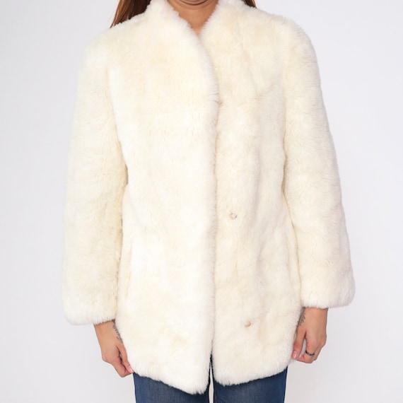 80s Faux Fur Coat Cream Furry Jacket Fake Fur Vegan C… - Gem