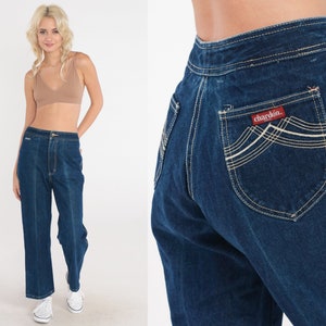 80s Straight Leg Jeans High Waisted Rise Jeans Retro Dark Wash Denim ...