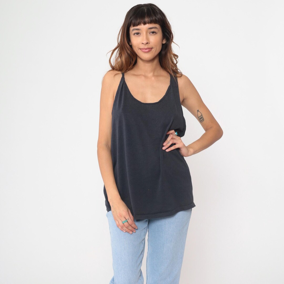 Vintage Black Tank Top 90s Low Armhole Muscle Tee Scoop Neck Sleeveless ...