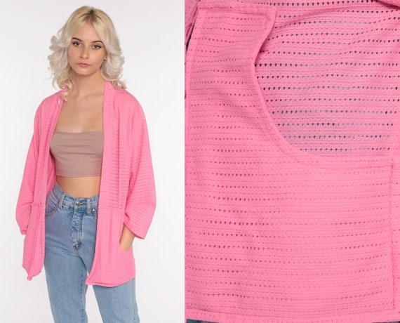 Pink Lace Jacket 70s Sheer Cutout Jacket Hot Pink Cardigan - Etsy