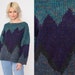 Color Block Sweater 90s Purple Teal Flecked Sweater Wool Blend Knit ...