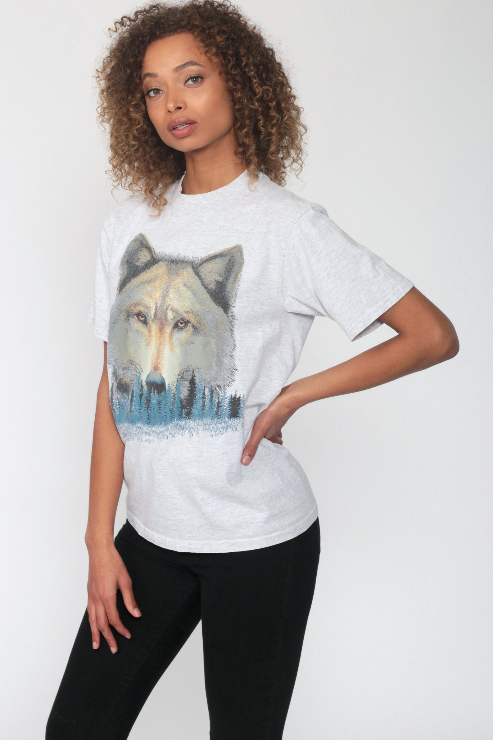 Wolf Tshirt Animal Shirt 90s Wolf Print Tshirt Distressed - Etsy