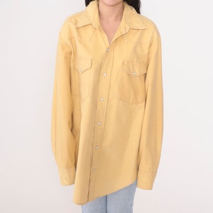 Yellow Western Shirt 90s Pearl Snap Button up Collared Cowboy Top Plain ...