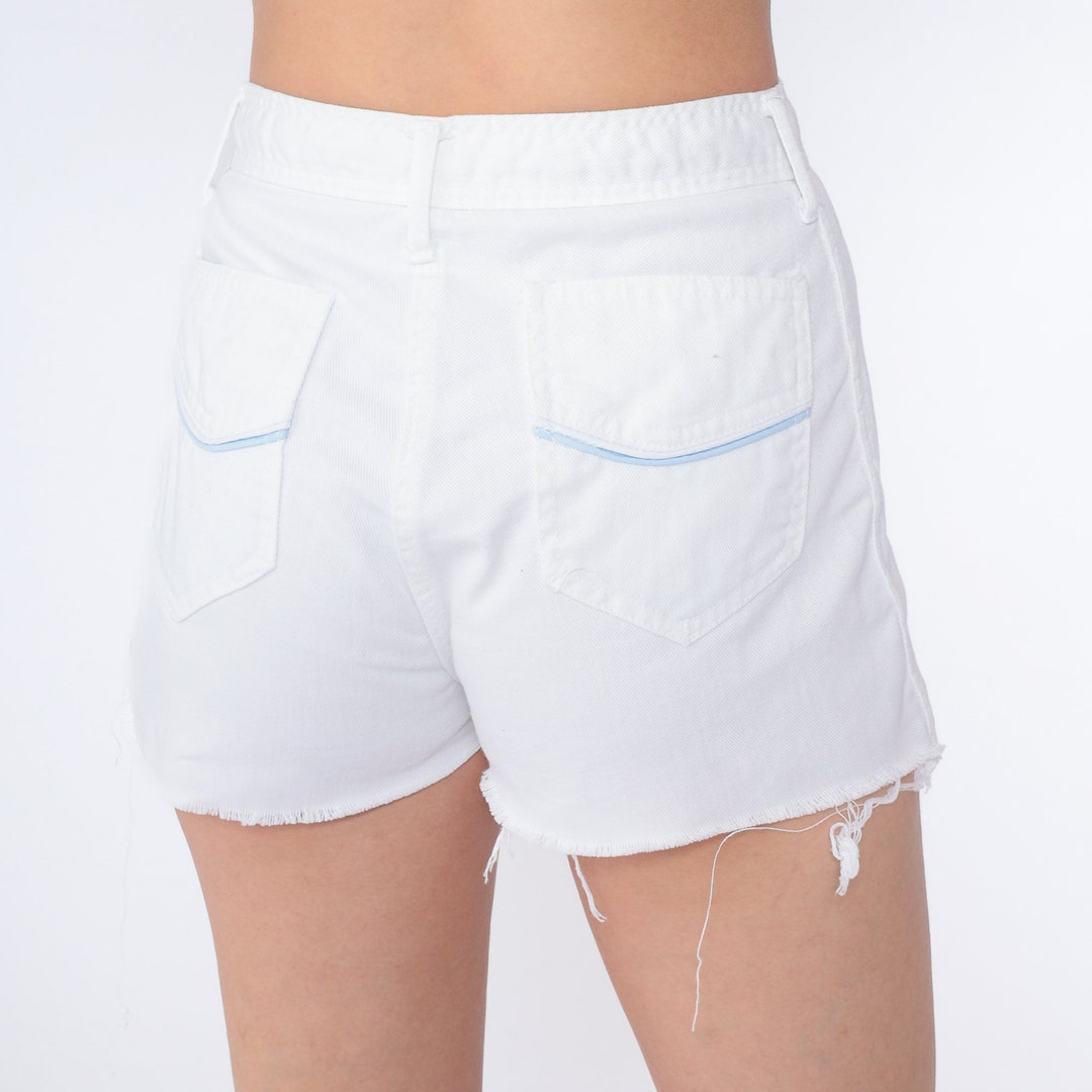 70s White Shorts Denim Cutoffs Mid Rise Cutoff Shorts Blue Trim Retro ...
