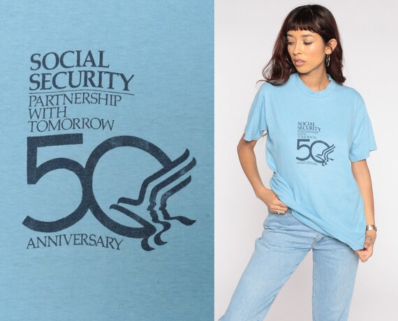 1985 Social Security Tshirt 80s Graphic Shirt Vintage… - Gem