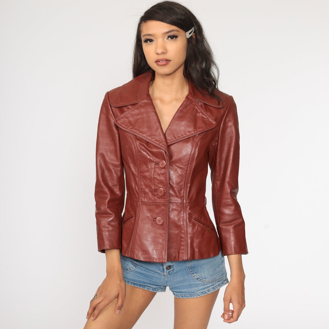 70s Brown Leather Jacket Vintage Blazer Bohemian Boho Hippie Coat 1970s ...