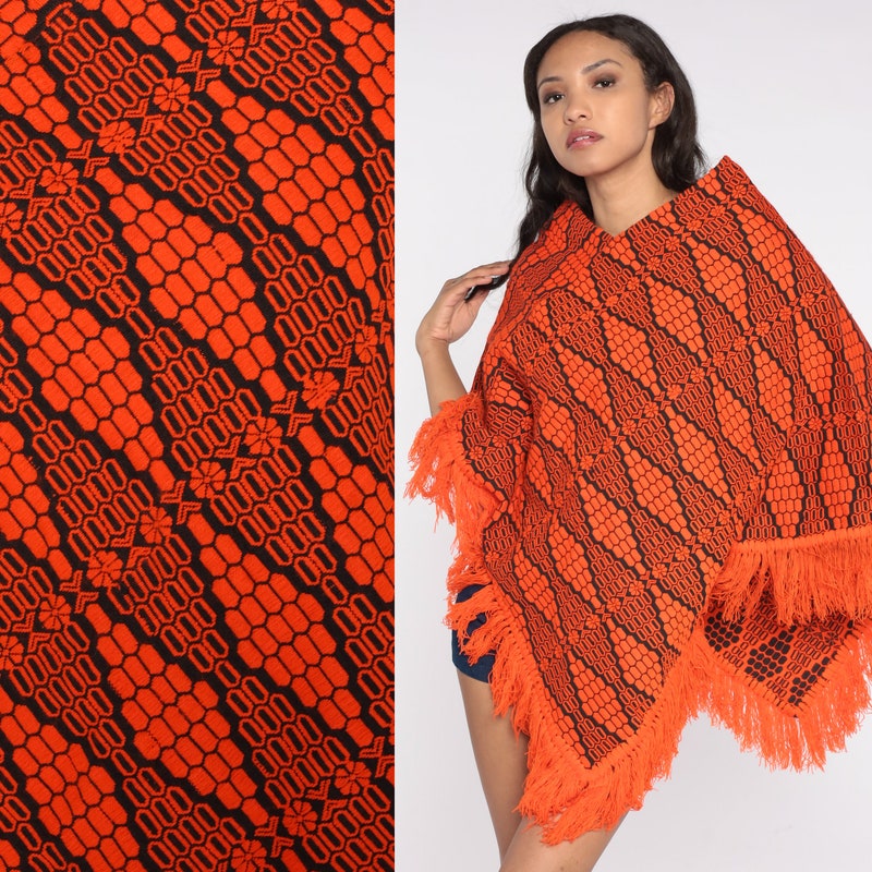 Orange Poncho - Etsy