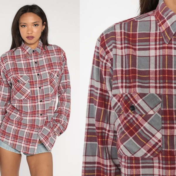 Red Grey Plaid Shirt - Etsy