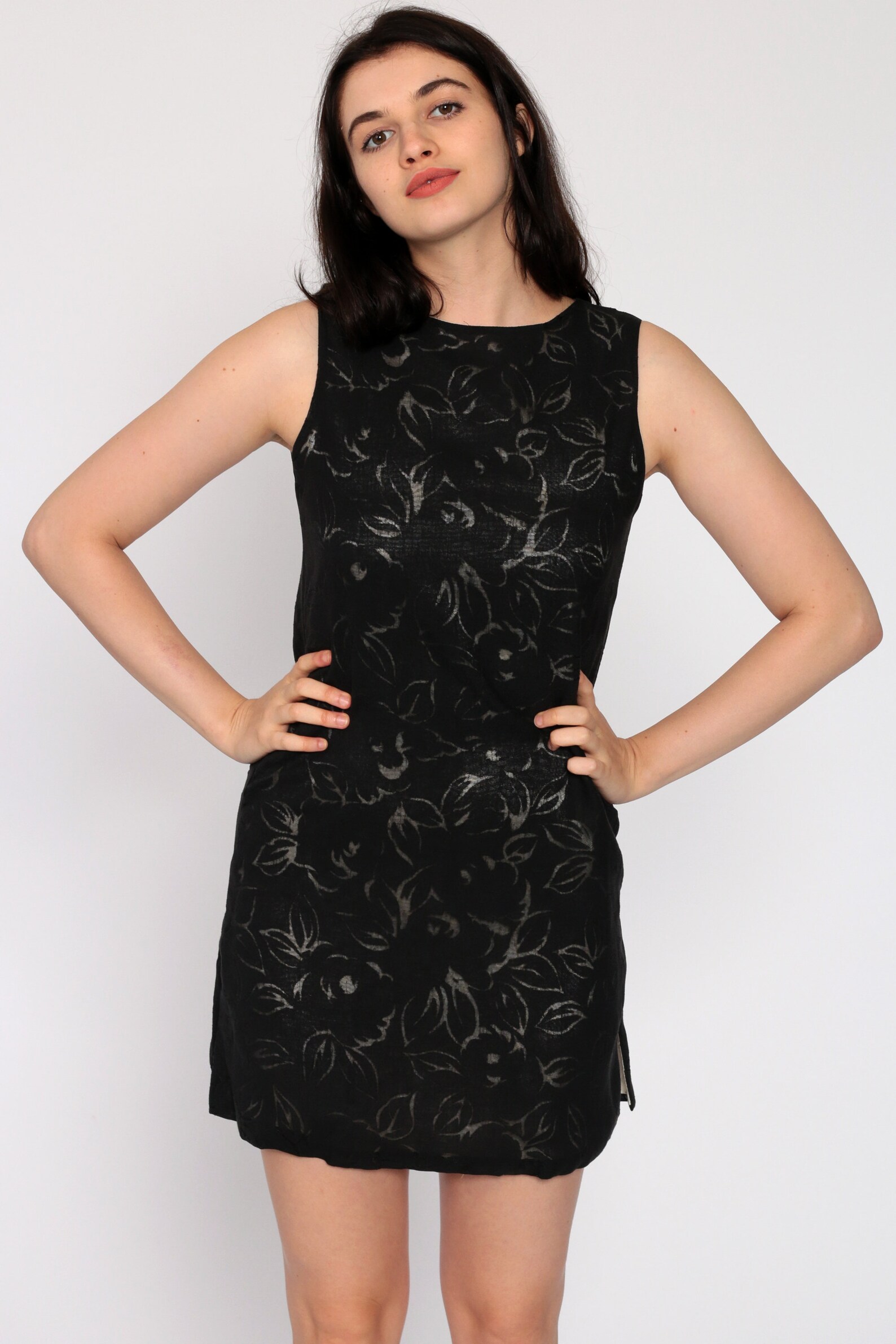 Floral Burnout Dress Black Mini Dress 90s Grunge Boho Black | Etsy