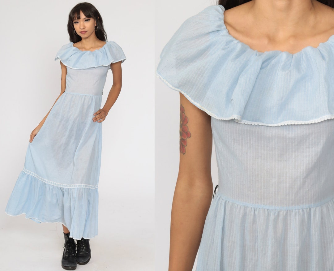 Peasant Sun Dress 70s Sundress Maxi Boho off Shoulder Dress - Etsy