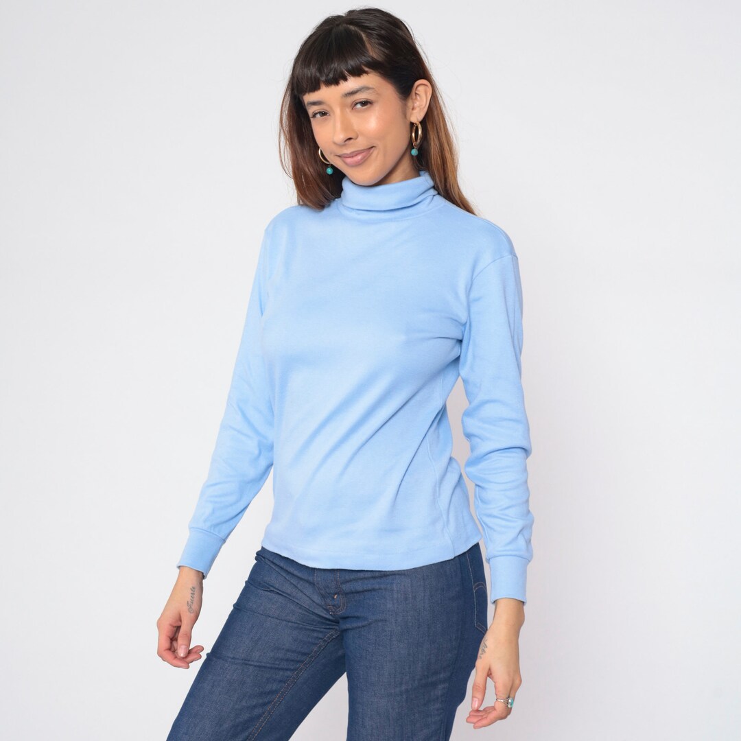 Baby Blue Turtleneck Shirt 90s Long Sleeve Shirt Pullover Top Retro ...