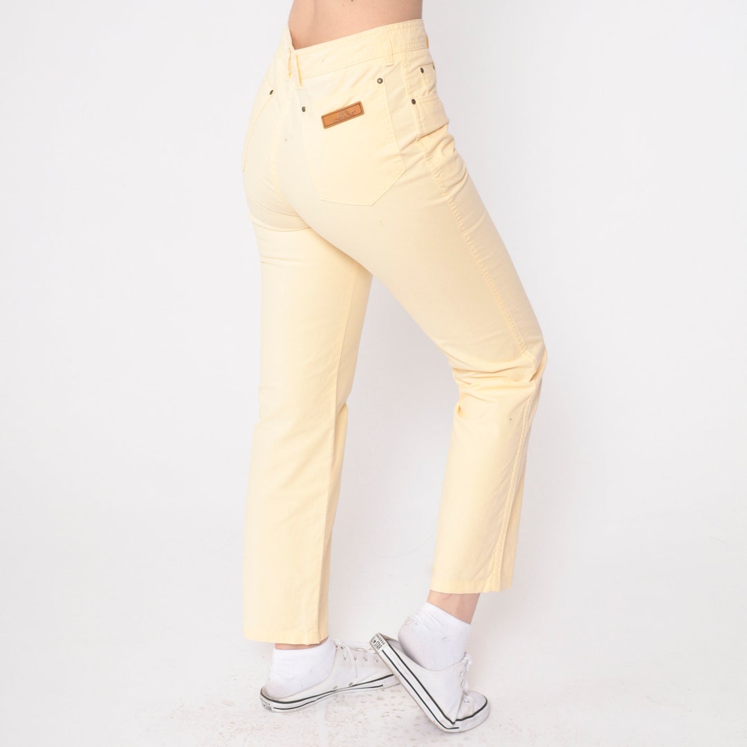 Slim Jordache Trousers 90s Pale Yellow Straight Leg Pants High Waisted ...