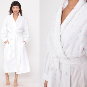 White Terry Cloth Robe 80s Pastel Striped Dressing Gown Midi Pajama ...