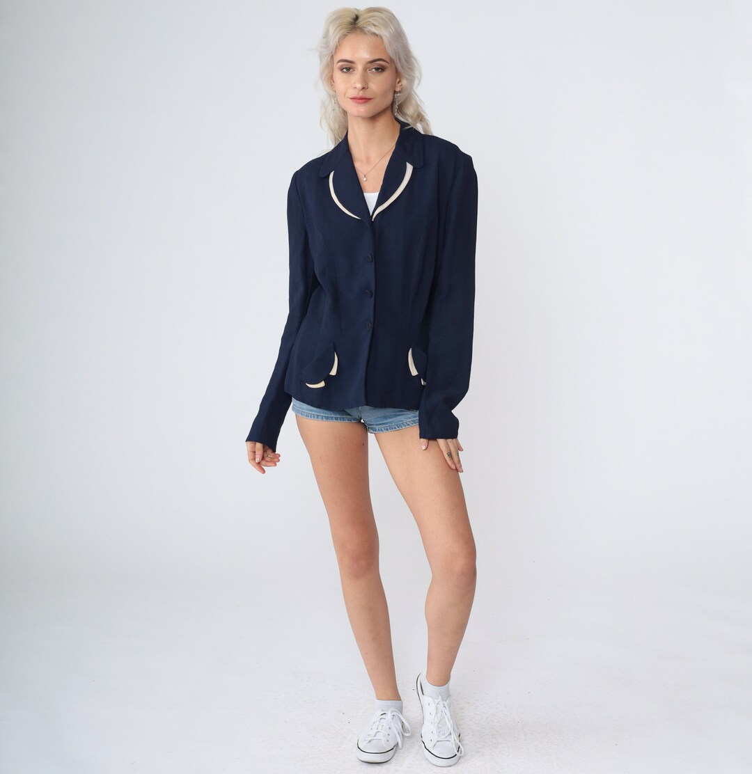 1940s Blazer Jacket Navy Blue Button up Jacket Wool Gabardine Coat ...