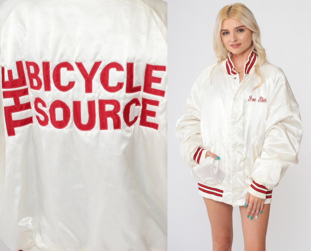 Satin Bomber Jacket 80s the Bicycle Source Jacket White BMX Freestyle ...