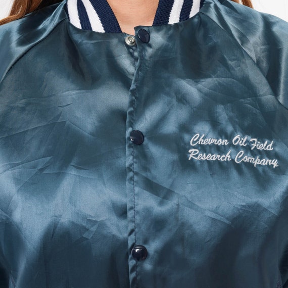 Satin Bomber Jacket 80s Chevron Oil Field Research C… - Gem
