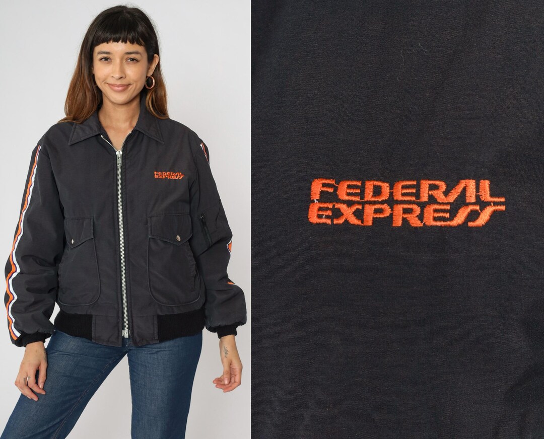 Vintage 70s Federal Express Jacket Black Bomber Jacket Striped Utility ...