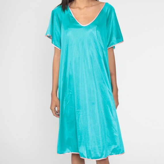 Turquoise Nylon Nightgown Lingerie Ringer Pajama Nigh… - Gem