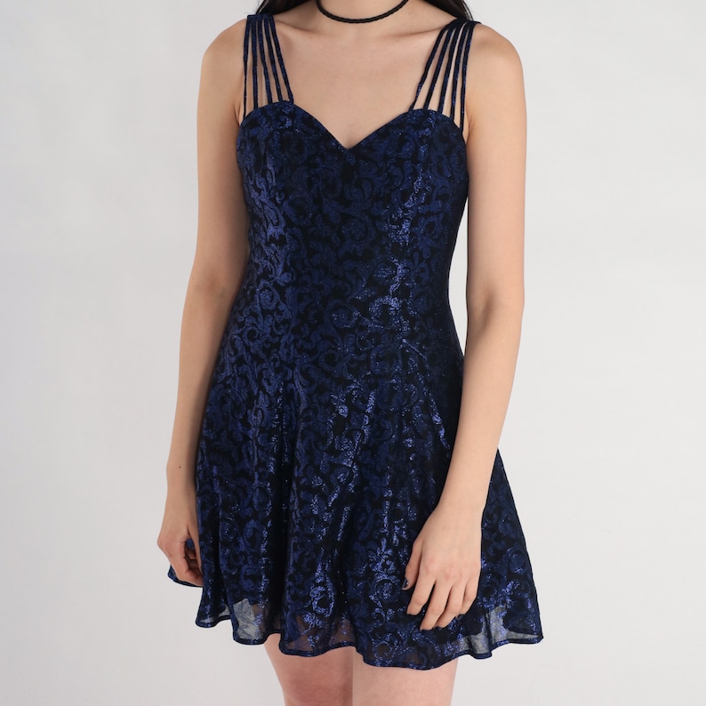 80s Party Dress Metallic Blue Mini Dress Sleeveless Strappy - Etsy