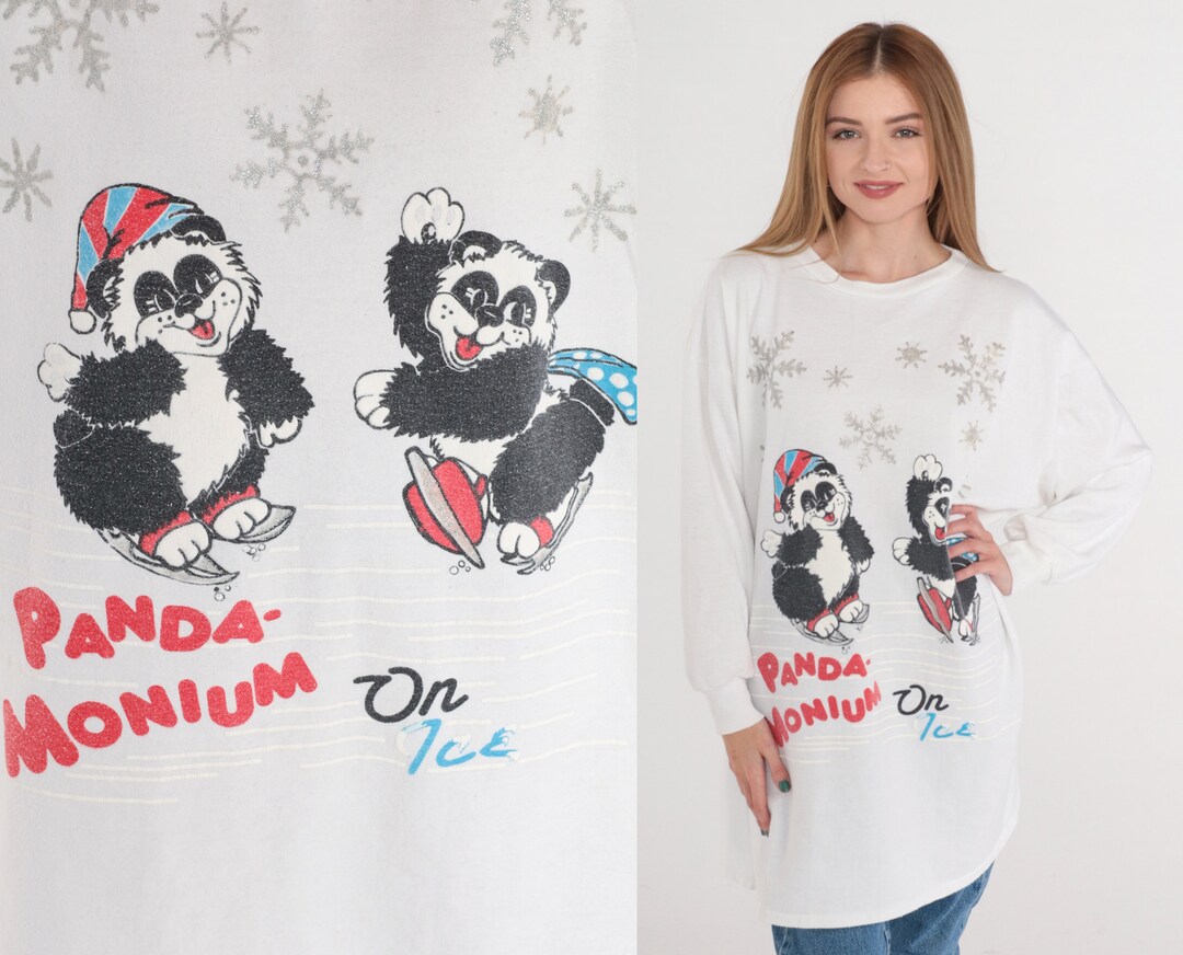 Panda T-shirt Dress 90s Panda-monium on Ice Tshirt Pajamas Glitter ...