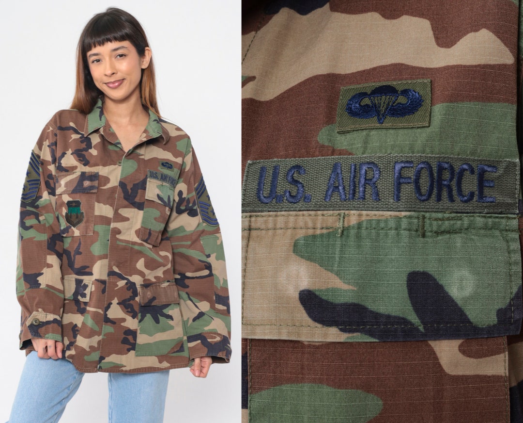 US Air Force Jacket 90s Camo Army Jacket Camouflage Button up Retro ...