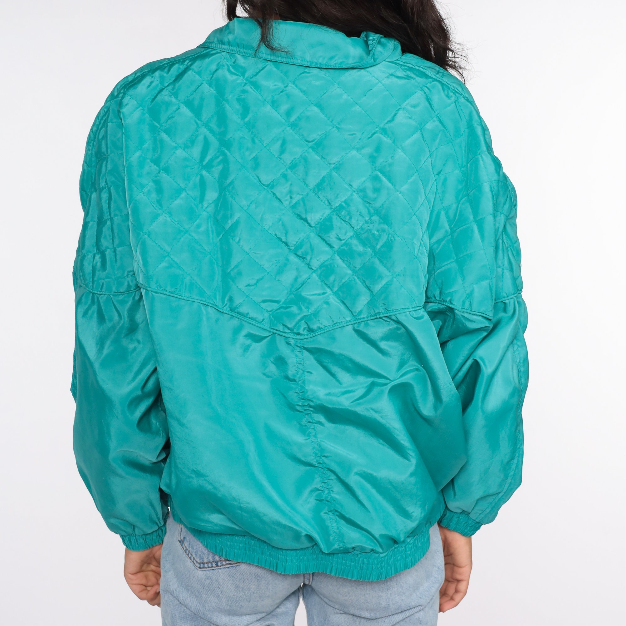 Turquoise Windbreaker Jacket Quilted Windbreaker Zip up Jacket - Etsy UK