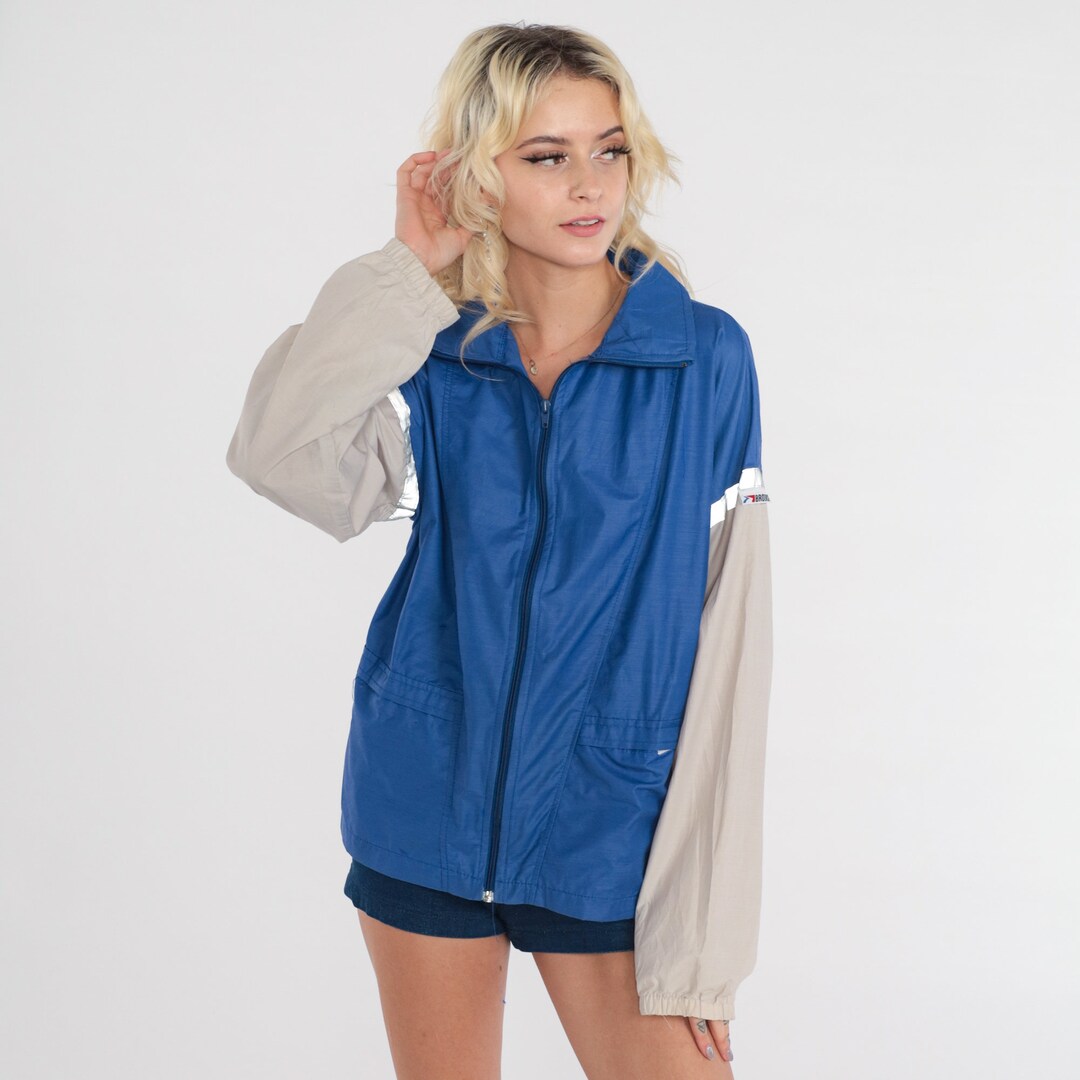 Color Block Windbreaker 80s Blue Grey Reflective Jacket Zip up Retro ...