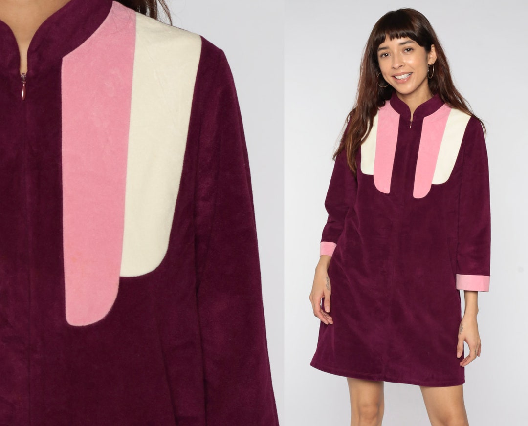 Velour Robe Dress 70s Mini Purple Lounge Wear Pajama Robe Long - Etsy