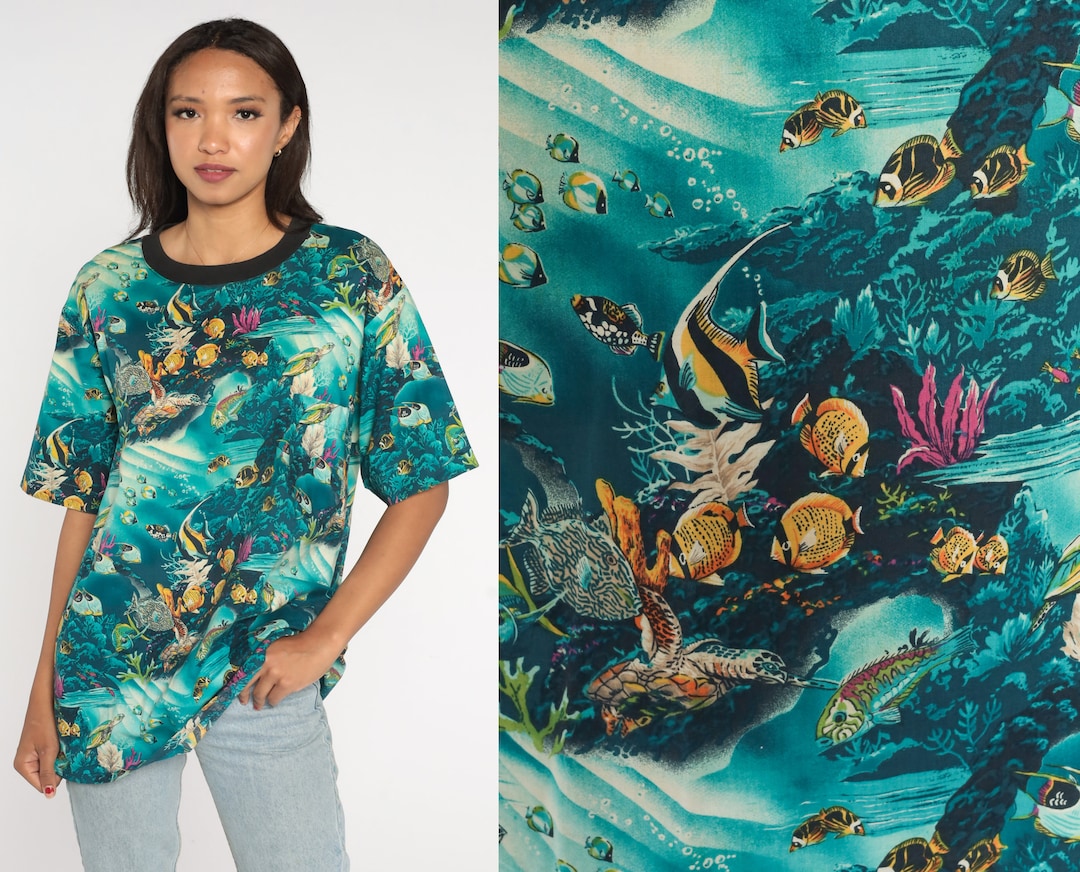 Tropical Fish Shirt Under the Sea Tshirt 90s Sea Turtle Shirt - Etsy