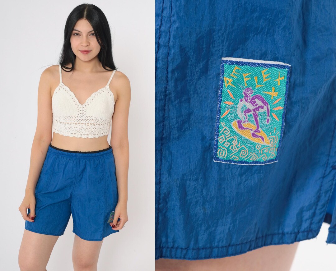 Vintage Blue Swim Trunks 90s Nylon Surfer Swim Shorts Retro Elastic ...