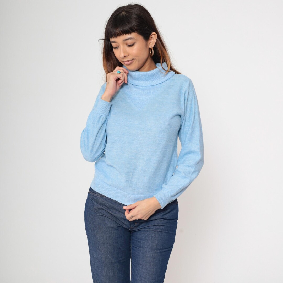 80s Baby Blue Ski Sweatshirt Turtleneck Sweater Plain Heather Blue ...