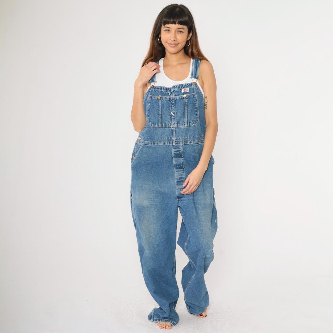 Vintage Dickies Overalls Blue Denim Utility Hammer Loop 90s Bib Overall ...