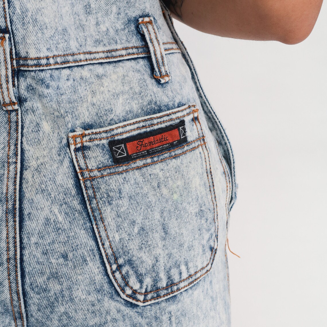 Acid Wash Denim Overalls 90s Painted Denim Bib Overalls Tapered ...
