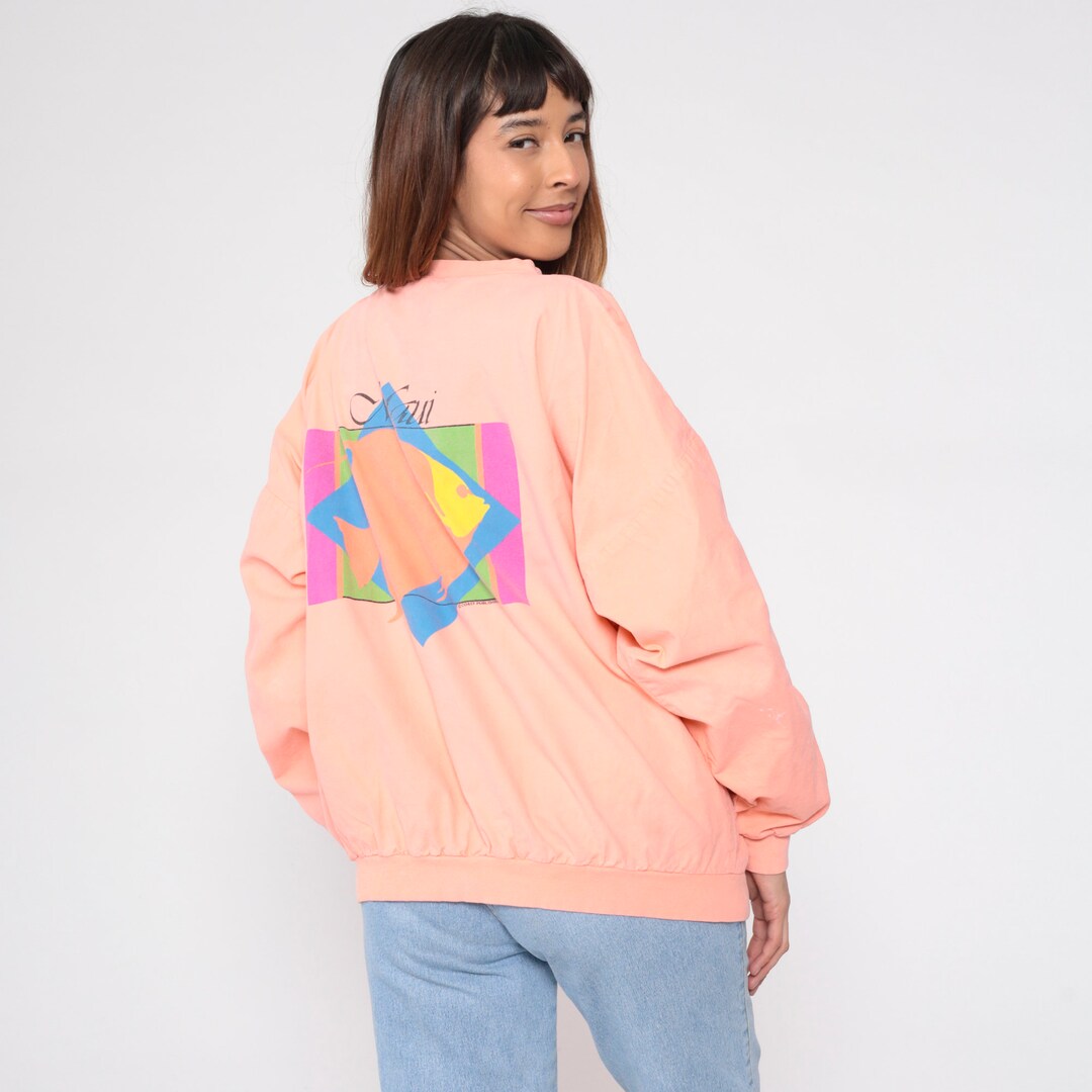 Maui Sweatshirt 90s Peach Pink Henley Sweatshirt Hawaii Tropical Fish ...