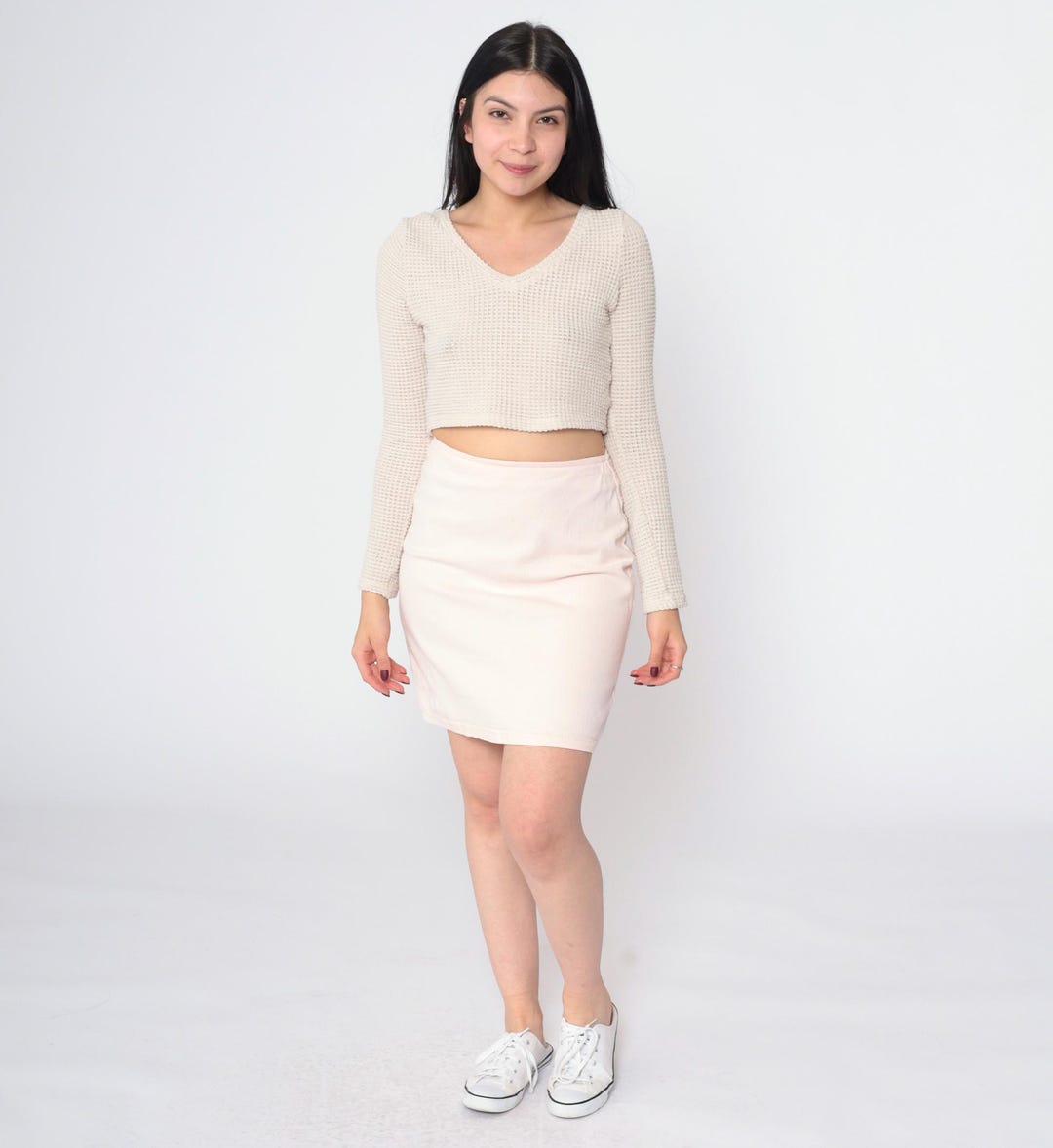 90s Baby Pink Jean Skirt 80s Pastel Bodycon Denim Mini Skirt Pencil ...
